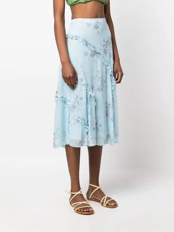 LoveShackFancy Floral-print Ruffled Midi Skirt