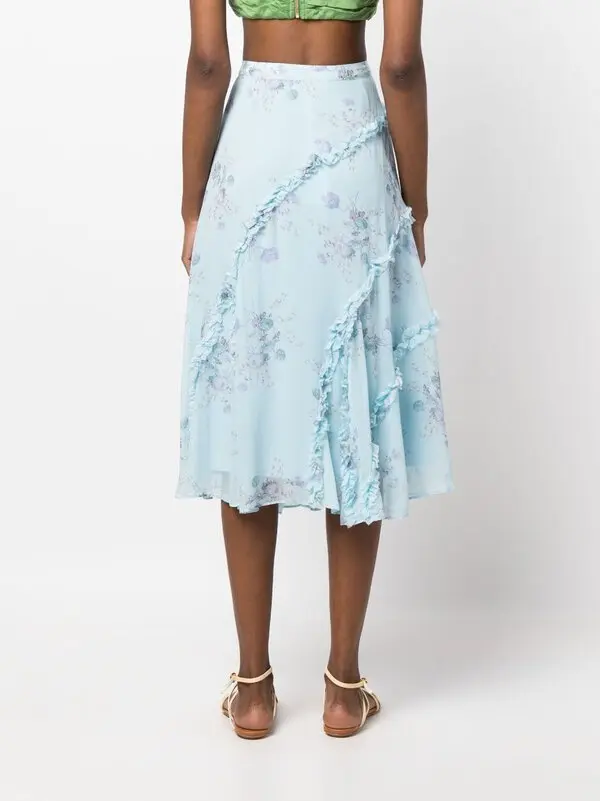 LoveShackFancy Floral-print Ruffled Midi Skirt