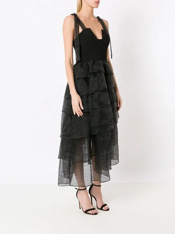 OLYMPIAH Mesh-tiered Bodice Midi Dress
