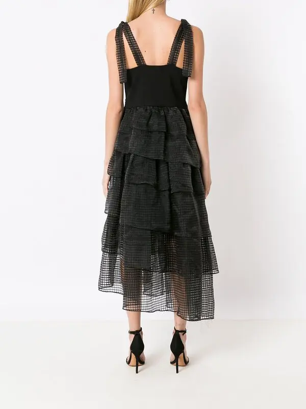 OLYMPIAH Mesh-tiered Bodice Midi Dress