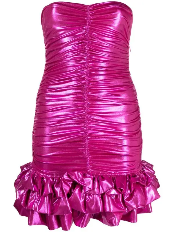 Amen Metallic Ruched Mini Dress - Pink