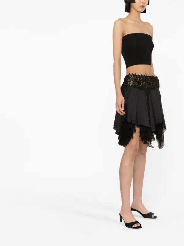 Versace Silk Floral Lace Appliqué Asymmetric Hem Skirt