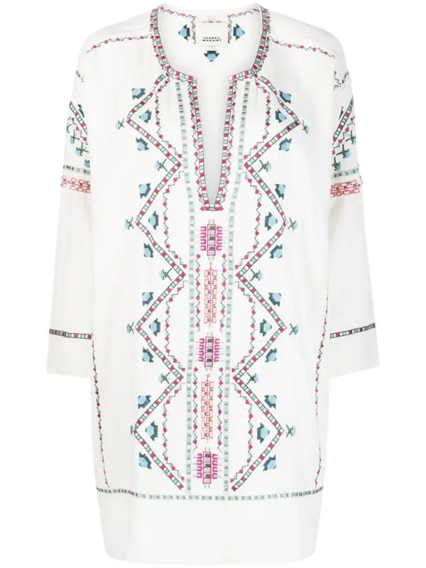 Isabel Marant Étoile Embroidered Split Neck Minidress