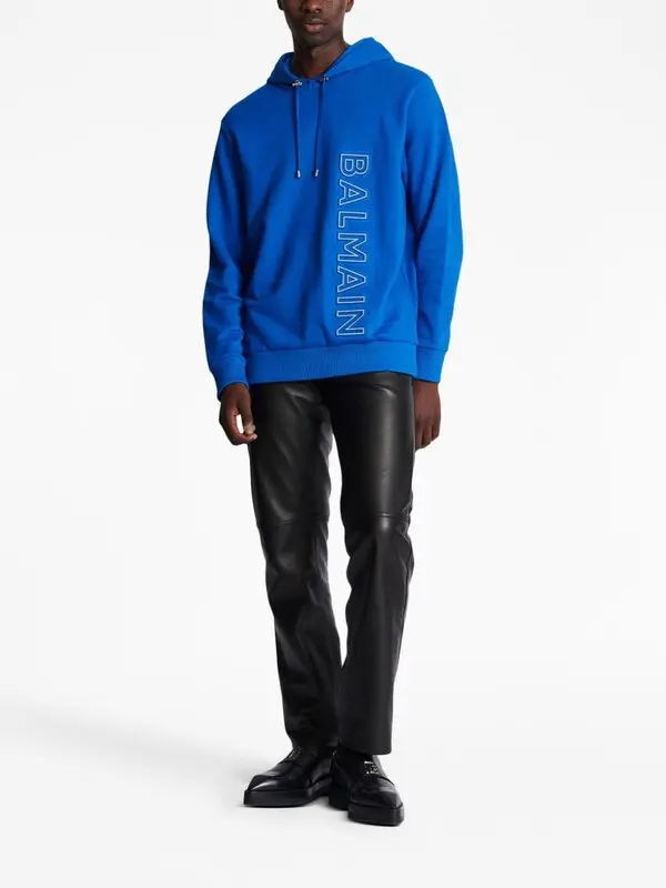 Balmain Embossed-logo Drawstring Hoodie - Blue