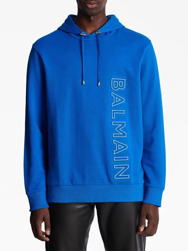 Balmain Embossed-logo Drawstring Hoodie - Blue