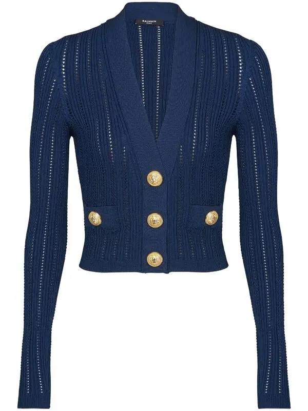 Balmain V-neck Cropped Cardigan - Blue