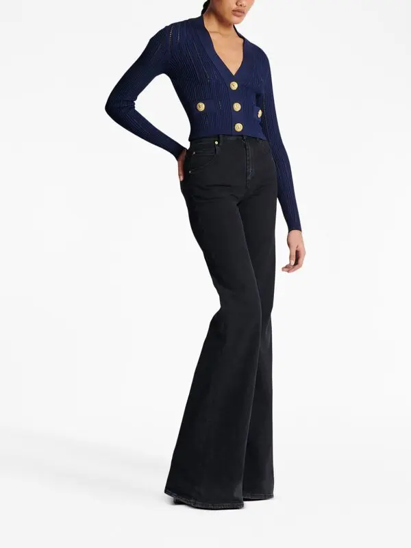 Balmain V-neck Cropped Cardigan - Blue