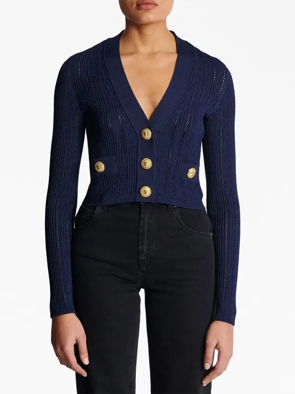 Balmain V-neck Cropped Cardigan - Blue