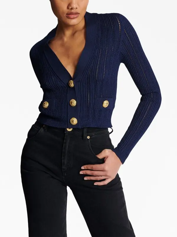 Balmain V-neck Cropped Cardigan - Blue