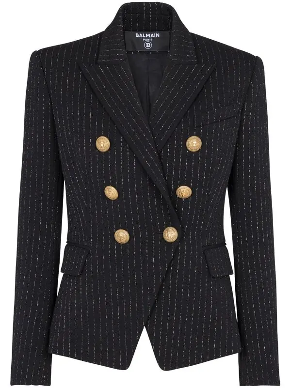 Balmain Lurex-detail Double-breasted Blazer - Black