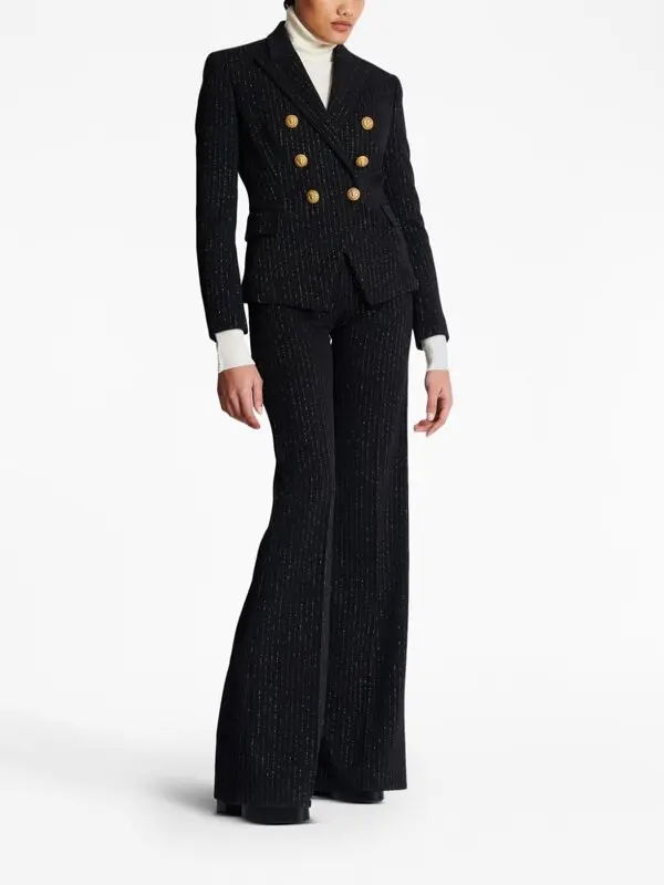 Balmain Lurex-detail Double-breasted Blazer - Black