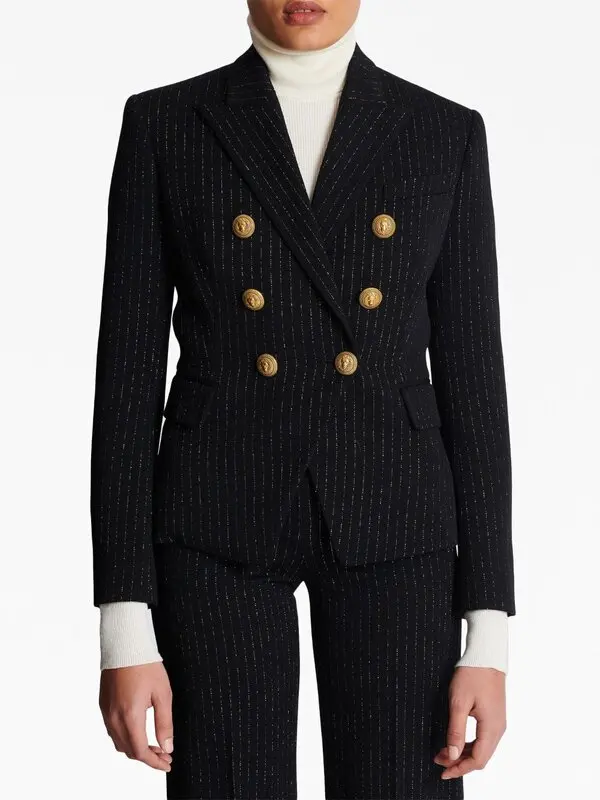 Balmain Lurex-detail Double-breasted Blazer - Black