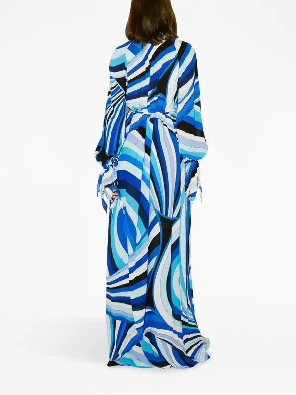 Tunique Emilio Pucci Motif Intégral Manches Longues - Ourlet Ruban Bleu/blanc, Occasion Très Bon état