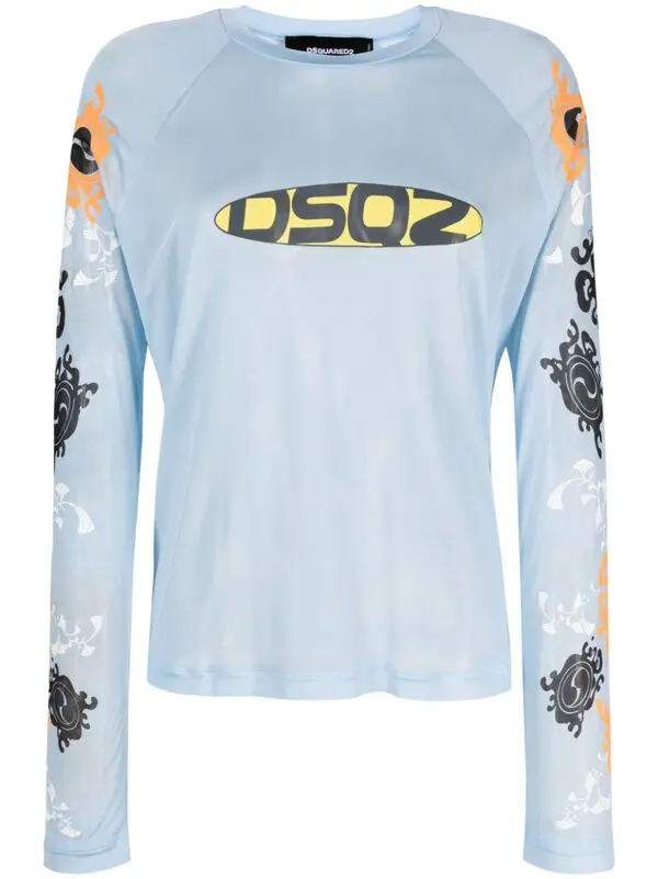 Dsquared2 Logo-print Semi-sheer Top - Blue