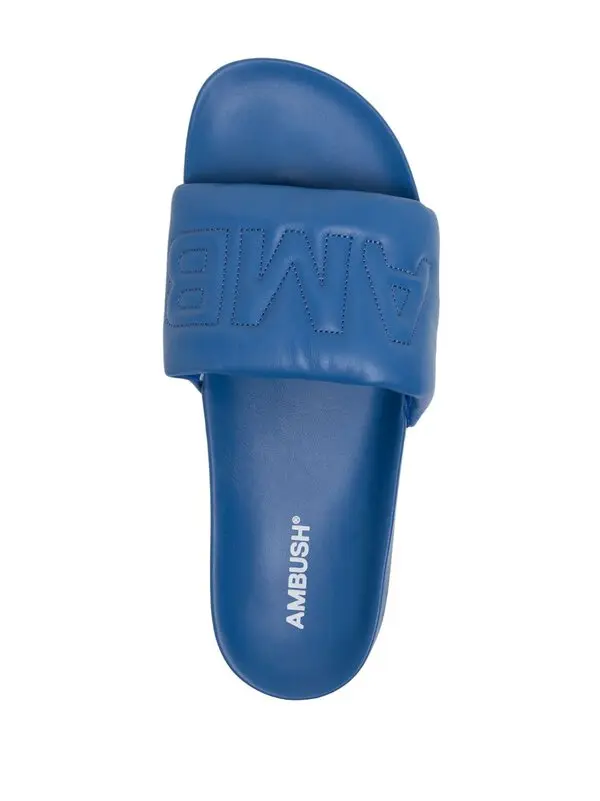AMBUSH Logo-quilted Leather Slides - Blue
