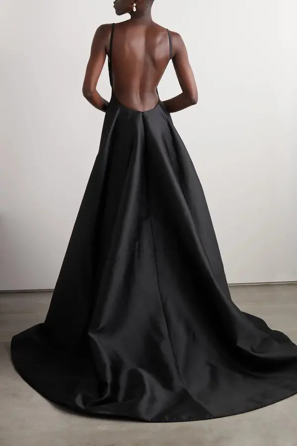 navy blue dress for baby girl Valentino Garavani Open-Back Pleated Gown In Black - 40% Off