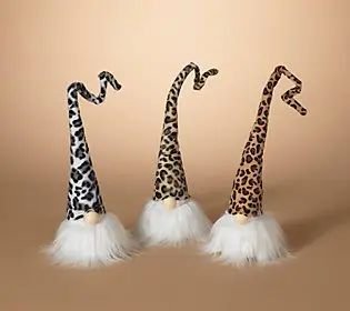 GERSON INTERNATIONAL Set Of 3 Leopard Print Gnomes Gerson Co - One-color