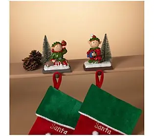 GERSON INTERNATIONAL Set Of 2 Christmas Elf Holiday Stocking Holders Gerson Co - One-color