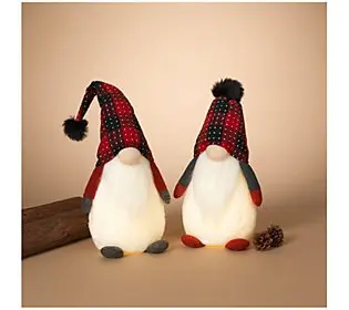 GERSON INTERNATIONAL Set Of 2 Red And Black Plaid Holiday Gnomes Erson Co - One-color