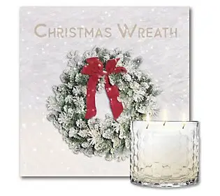 COURTSIDE MARKET Courtside Christmas Wreath 8x8 Art & 13.5 Oz 3- Wick Candle - One-color