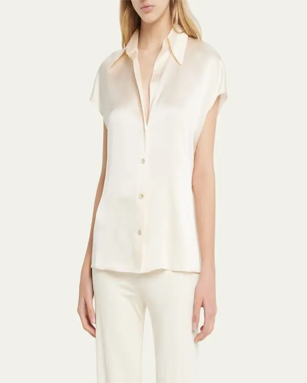 Vince Cap-sleeve Silk Blouse - Ecru