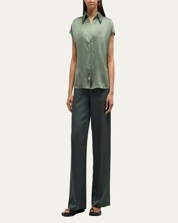 Vince Cap-sleeve Silk Blouse - Ecru