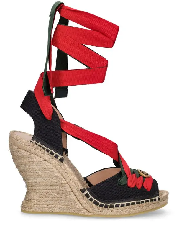 Gucci 95mm Berenice Cotton Espadrille Wedges