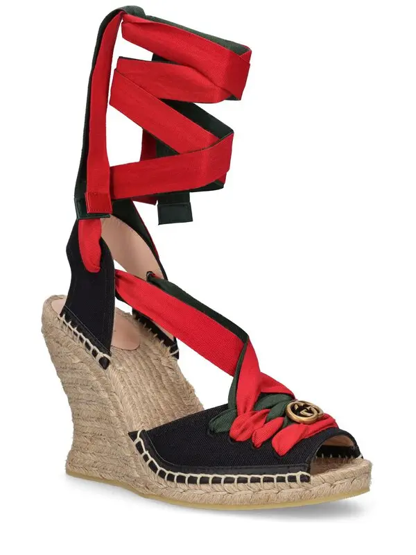 Gucci 95mm Berenice Cotton Espadrille Wedges