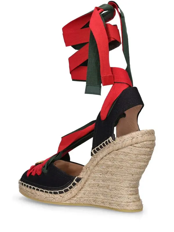 Gucci 95mm Berenice Cotton Espadrille Wedges