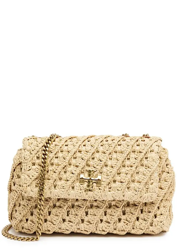 Tory Burch Kira Small Crochet Raffia Shoulder Bag - Natural