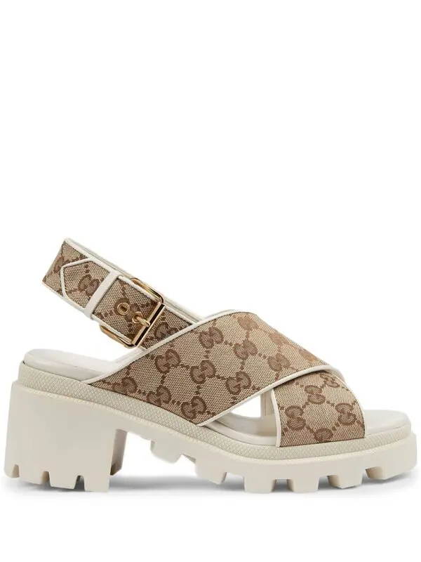 Gucci Monogram-Print Open-Toe Sandals - Neutrals | Editorialist display picture 1