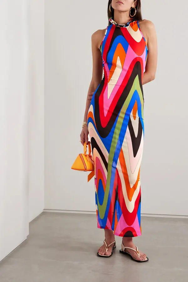 Emilio Pucci Ruffled Printed Stretch-Mesh Midi Dress In Red - 30% Off |  Editorialist