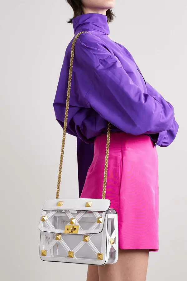 Valentino Garavani Roman Stud Embellished Leather And Pvc Shoulder Bag