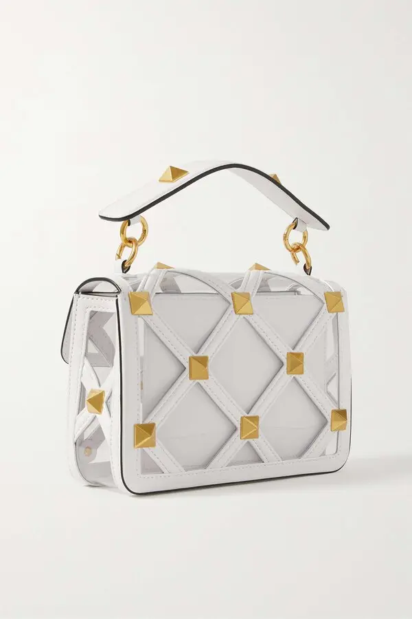 Valentino Garavani Roman Stud Embellished Leather And Pvc Shoulder Bag