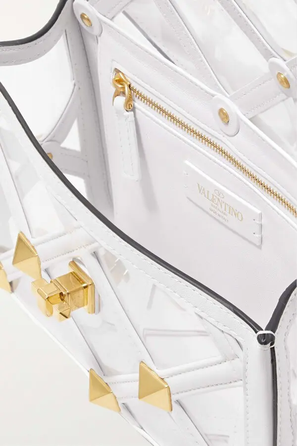 Valentino Garavani Roman Stud Embellished Leather And Pvc Shoulder Bag