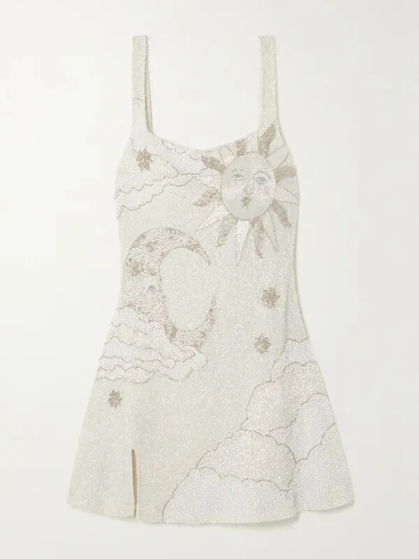 CLIO PEPPIATT Lucina Embellished Stretch-mesh Mini Dress - Neutrals