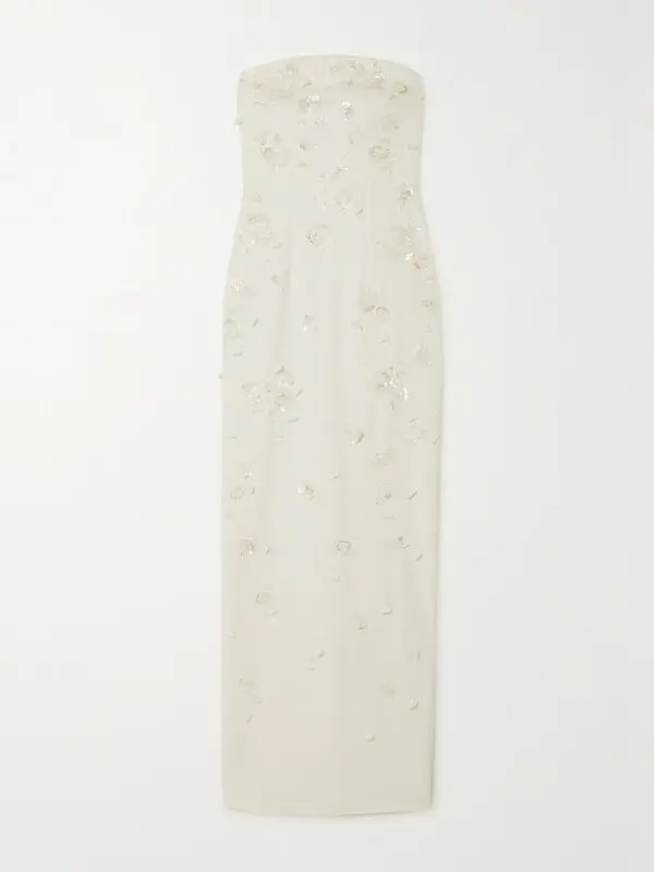 CLIO PEPPIATT Strapless Embellished Stretch-crepe Gown - Neutrals