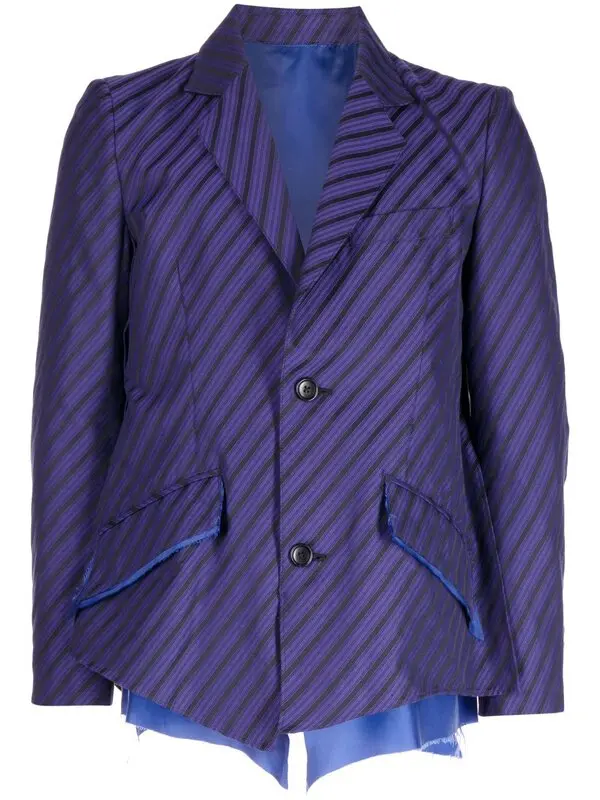 SULVAM Raw-hem Striped Blazer - Purple