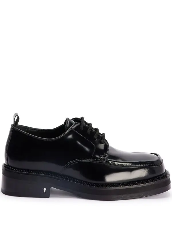 Ami Paris Square-Toe Brushed Leather Derby Shoes - Black
