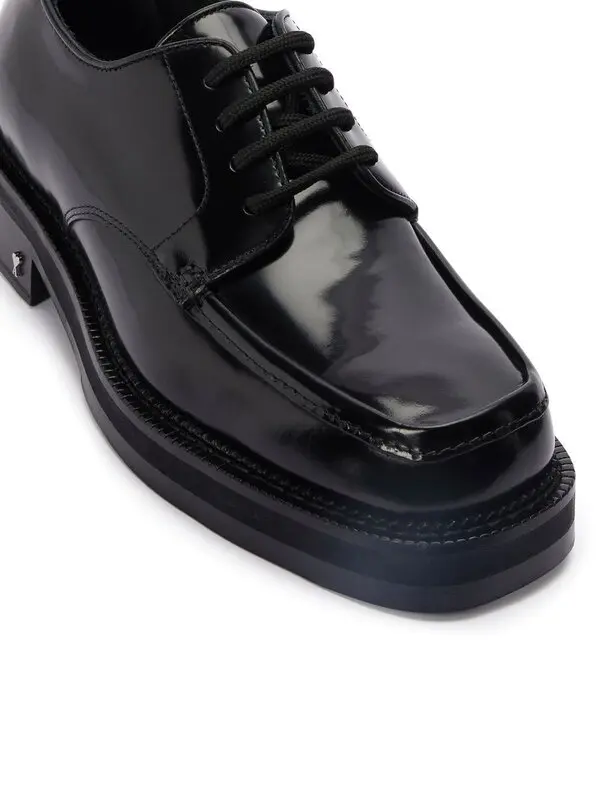 Ami Square-Toe Brushed Leather Derby Shoes - Black  display picture 2