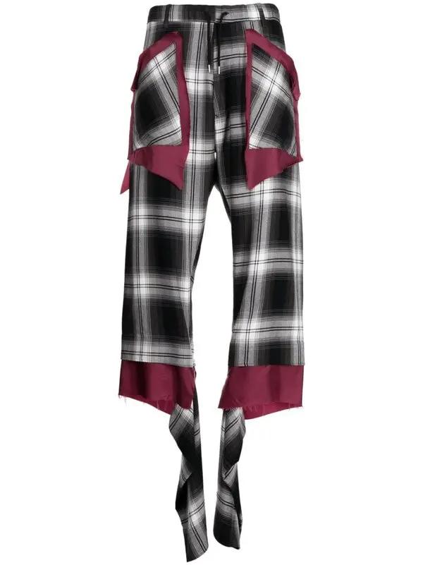 SULVAM Check-print Asymmetric Trousers - Black