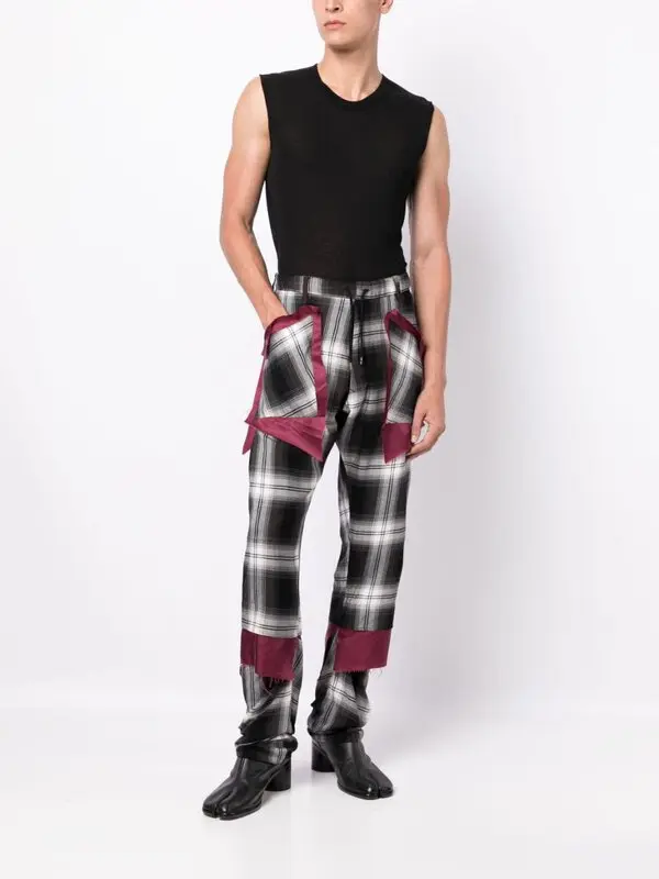 SULVAM Check-print Asymmetric Trousers - Black