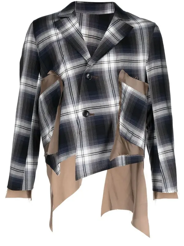 SULVAM Asymmetric Plaid-check Blazer - Blue