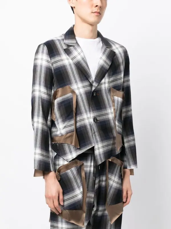 SULVAM Asymmetric Plaid-check Blazer