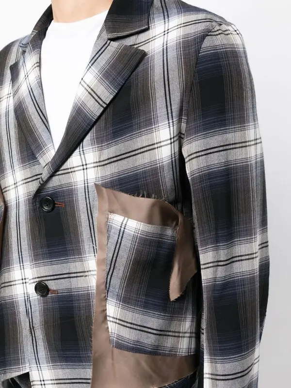 SULVAM Asymmetric Plaid-check Blazer