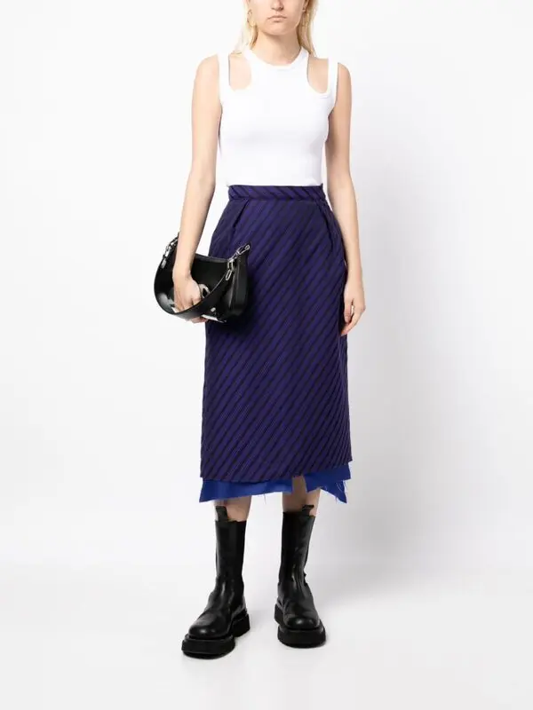 SULVAM Raw-hem Striped Skirt