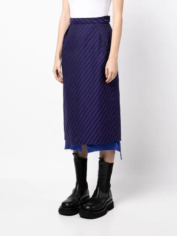 SULVAM Raw-hem Striped Skirt