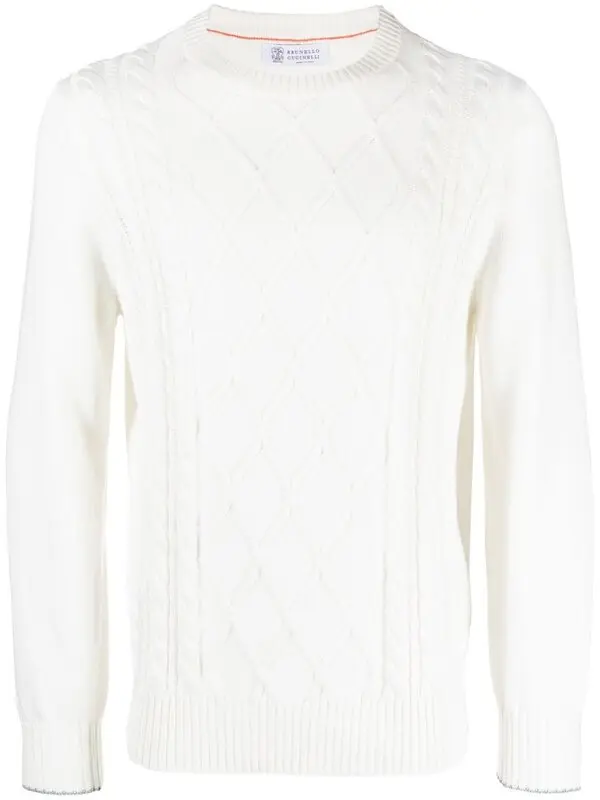 Brunello Cucinelli Cable-knit Crew-neck Jumper - White