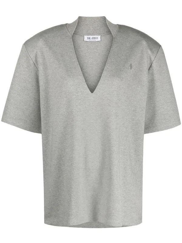 Attico V-neck Cotton T-shirt - Grey