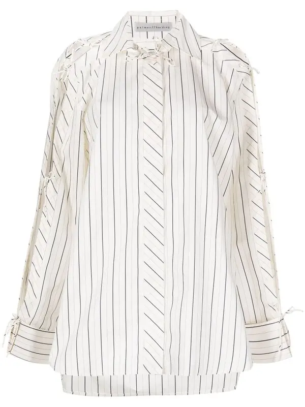 Palmer//harding Stripe-print Lace-up Shirt - Neutrals
